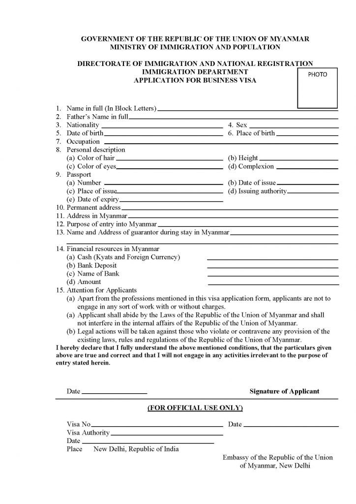 Visa Section – EMBASSY OF THE REPUBLIC OF THE UNION OF MYANMAR